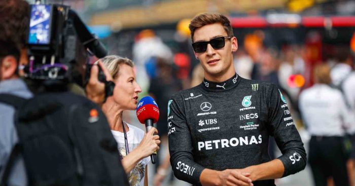 George Russell teases Sky F1's David Croft with Red Bull boycott joke ...